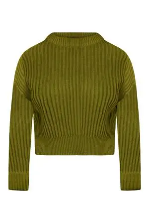 KNOWN SUPPLY Cropped Ribbed Knit Sweater - Green