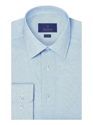 David Donahue Trim Fit Neat Print Dress Shirt - Sky