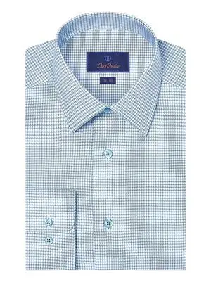 David Donahue Trim Fit Twill Micro Check Dress Shirt - White/ Sky