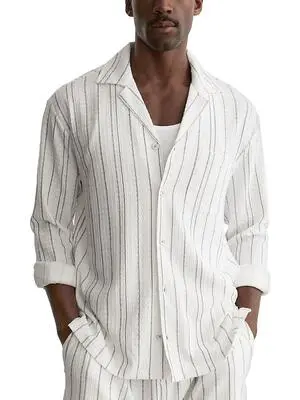 REISS Ford Long Sleeve Textured Stripe Shirt - White