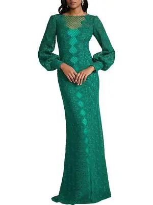 Tadashi Shoji Wohler Cord Embroidered Tulle Gown - Emerald