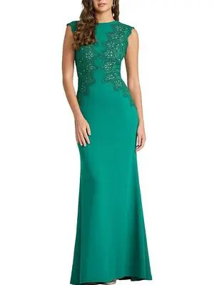Tadashi Shoji Gant Embroidered Lace Gown - Emerald