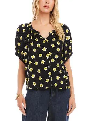 Karen Kane Puff Sleeve Peasant Top With Floral - Print