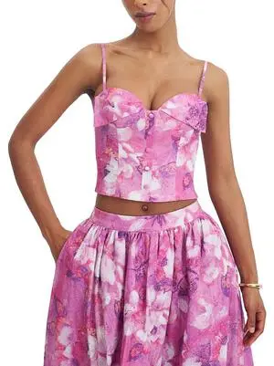 MISS CIRCLE NEW YORK Xamira Blooming Floral Sweetheart Foldover Top - Magenta