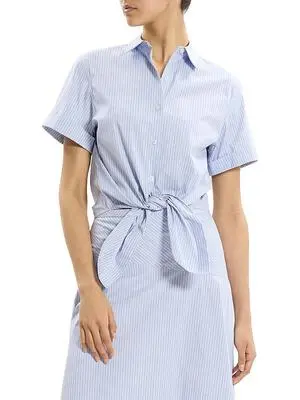 Theory Tie Front Short Sleeve Shirt - Blue Multi
