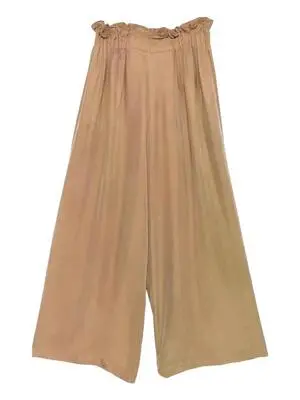 ELEH High-waisted Trousers With Ruffled Waistband - Brown