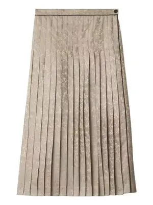 Burberry Silk Pleated Midi Skirt With Sunflower Artwork - Neutrals