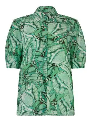 Alberta Ferretti Silk Leaf Print Shirt - Green