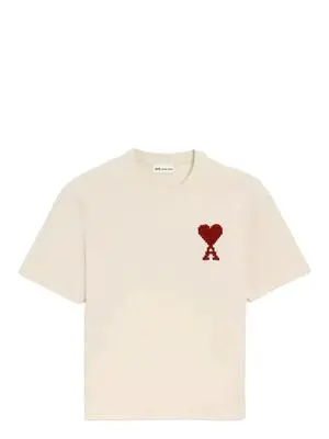 AMI Paris De Coeur Zigzag-embroidered T-shirt - Neutrals