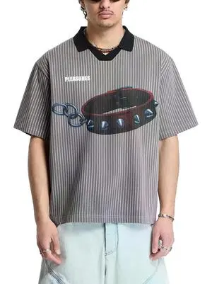 PLEASURES Pinstripe Graphic-print Polo Shirt - Grey