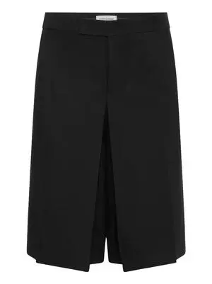 MARINE SERRE Tailored Wool Serge Bermuda Shorts With Pleats - Black