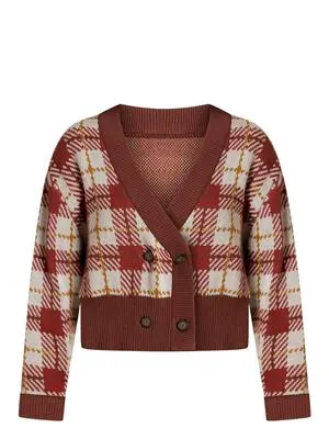 KNOWN SUPPLY Known Supply Plaid Cross-Front Cardigan