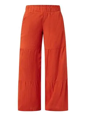 KNOWN SUPPLY Wide Leg Tiered Gauze Pants - Red