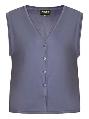 KNOWN SUPPLY Perri Indigo Button-up Sweater Vest - Blue