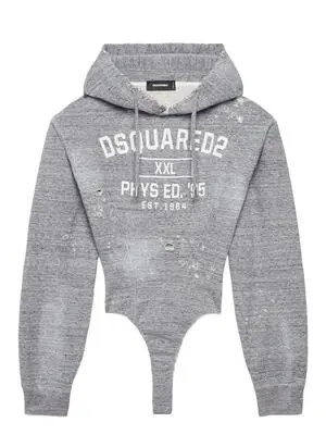 Dsquared2 Logo Printed Distressed Hooded Bodysuit - Gray