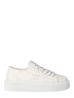 Miu Miu Logo Detail Denim Sneakers - Ivory