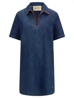 Valentino Garavani Vlogo Signature Short-sleeve Mini Dress - Blue