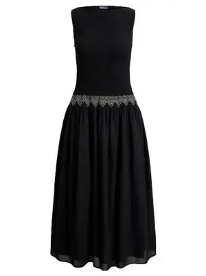 Polo Ralph Lauren Shirred-trim Midi Dress - Black