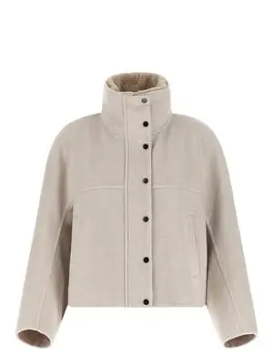 Brunello Cucinelli Shearling-trim High Neck Coat - Nude
