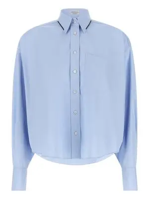 Brunello Cucinelli Brunello Cucinelli Monile-Trim Cropped Shirt Blue