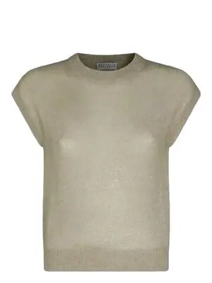 Brunello Cucinelli Ribbed Knit Crew Neck Top - Nude