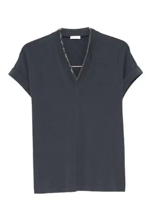 Brunello Cucinelli Monili Trim V-neck T-shirt - Black