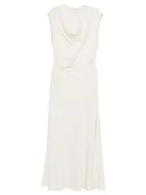 Brunello Cucinelli Sleeveless Draped Neck Maxi Dress - White