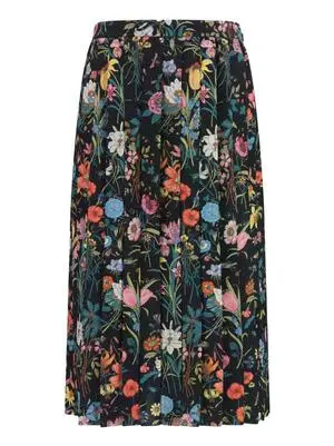 Gucci Flora Print Pleated Midi Skirt - Black