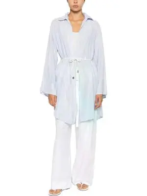 COTAZUR Vertical Stripe Belted Shirt - White