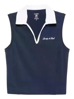 SPORTY & RICH Sleeveless Contrast-collar Top - Blue