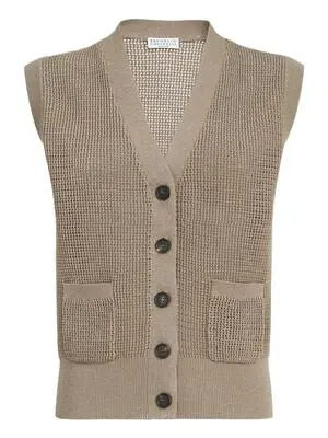 Brunello Cucinelli Brunello Cucinelli Ribbed Knit V-Neck Vest Walnut