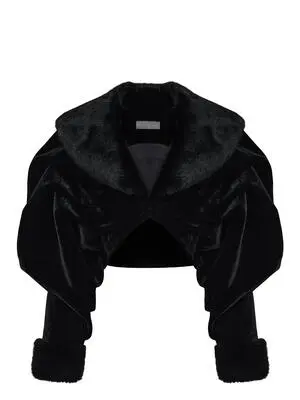 RASARIO Cropped Velvet And Faux Fur Coat - Black