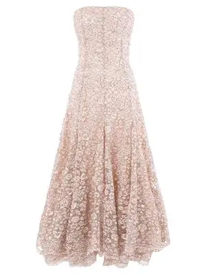 LA FUORI Strapless Lace Midi Dress - Pink