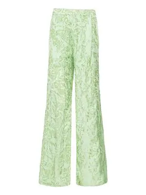 LA FUORI Mistleaf Printed Satin Wide-leg Pants - Green