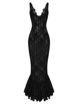 RASARIO Lace Fishtail Gown - Black