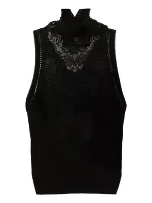 Ermanno Scervino Fine Knit Top With Lace Paneling - Black