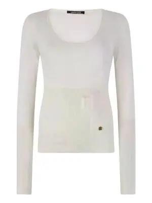 Roberto Cavalli Logo Plaque Ribbed Knit Sweater - Neutrals
