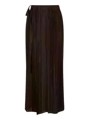 MEIMEIJ Pleated Tie-waist Palazzo Pants - Brown