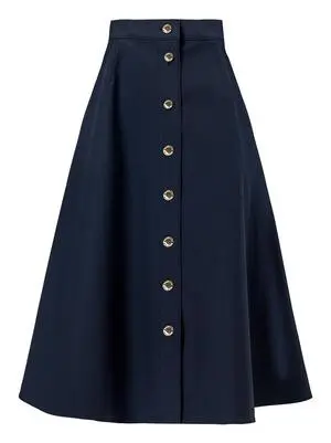 Carolina Herrera Button-front Cotton Sateen Midi Skirt - Navy