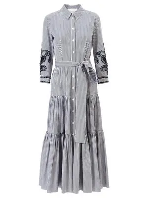 Carolina Herrera Embroidered Striped Cotton Shirt Dress - Stripe