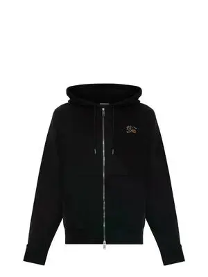 Burberry Logo Embroidered Zip-up Hoodie - Black