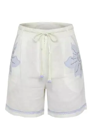 SCARLETT POPPIES Embroidered Drawstring Shorts - Neutrals