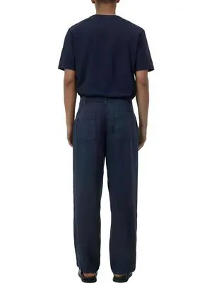Closed Pleat-detail Linen Trousers - Black