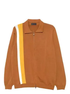 Kiton Stripe Detail Zip-up Cardigan - Brown
