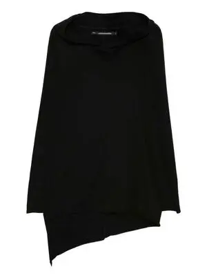 JULIUS Hooded Jersey Top With Asymmetrical Hem - Black