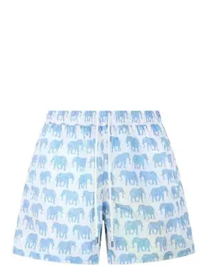 Fedeli Elephant Print Drawstring Swim Shorts - Blue