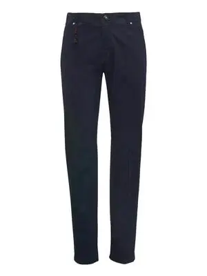 Marco Pescarolo Navy Straight-leg Trousers With Logo Patch - Blue
