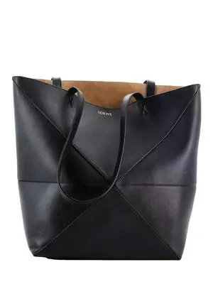 Loewe Puzzle Fold Leather Medium Tote Bag - Black