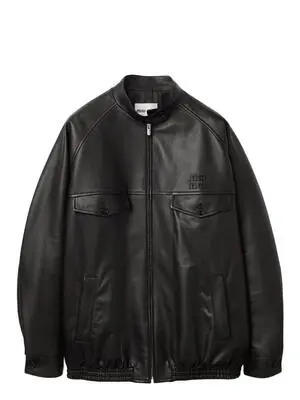 Miu Miu Nappa Leather Jacket With Stand Collar - Black