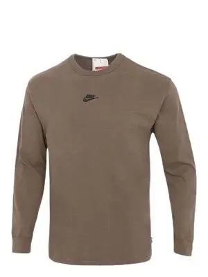 Nike Solid Color Small Logo Round Neck Long Sleeves Coffee T-shirt - Brown